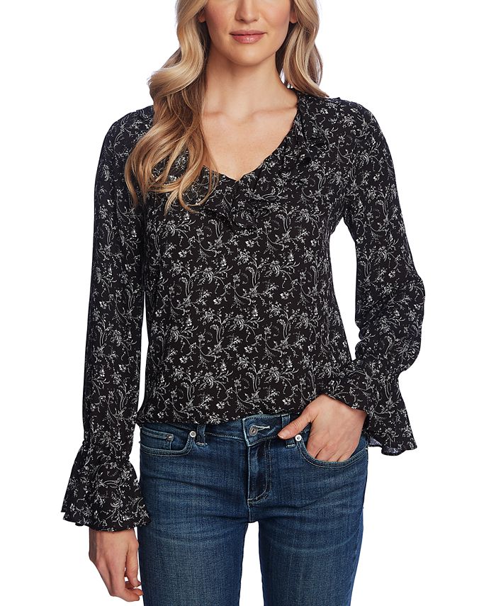 CeCe Floral-Print Ruffle Top - Macy's