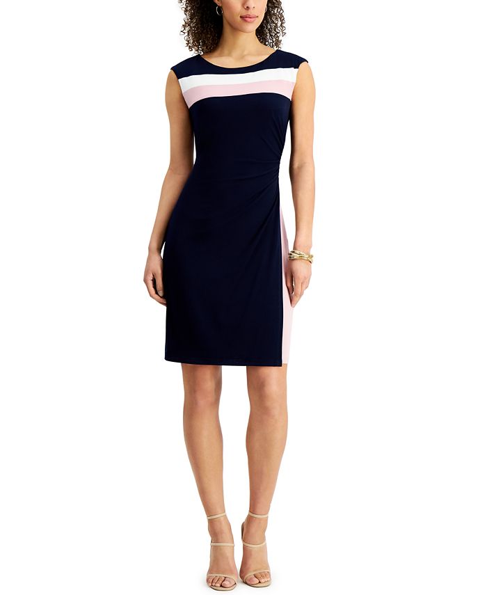 Connected Petite Sleeveless Colorblocked Dress - Macy's