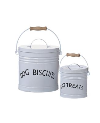 Metal Pet Treat Containers with a Wood Handle, White and Black, Set of ...