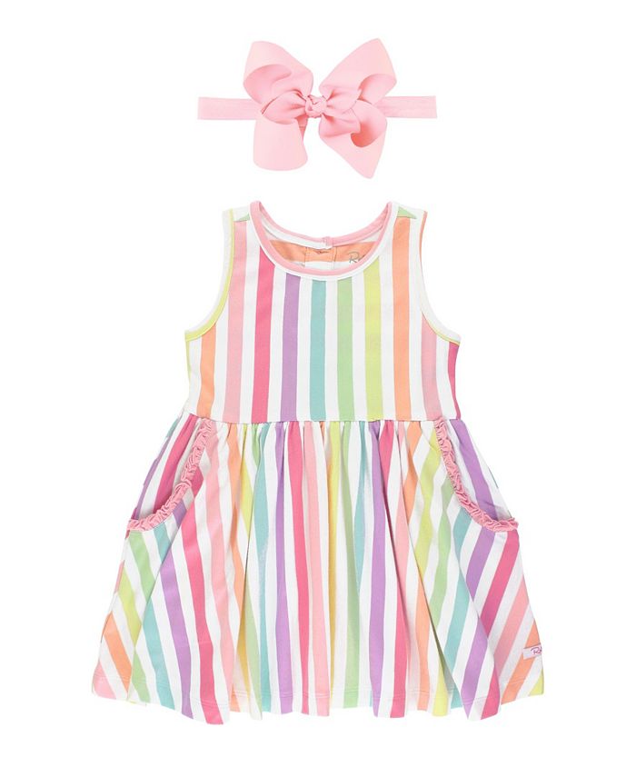 RuffleButts Toddler Girls Rainbow Stripe Ruffle Dress and Bow Headband ...