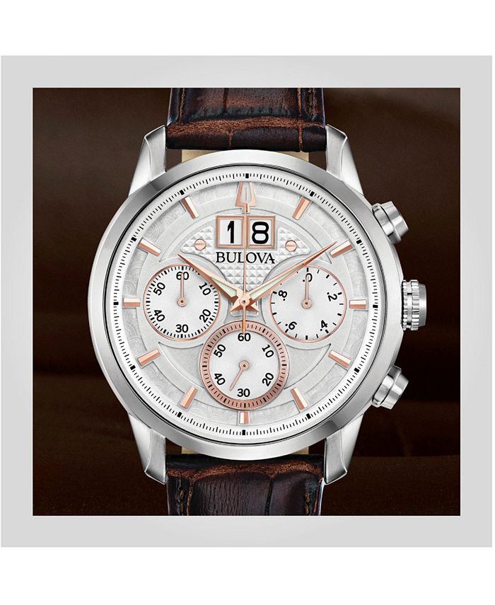 Bulova Men's Chronograph Sutton Brown Leather Strap Watch 44mm - Macy's