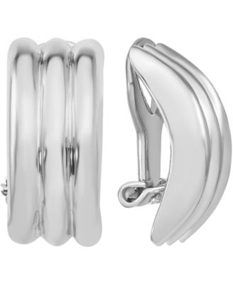 Ridge Textured Half Hoop Clip On Earrings