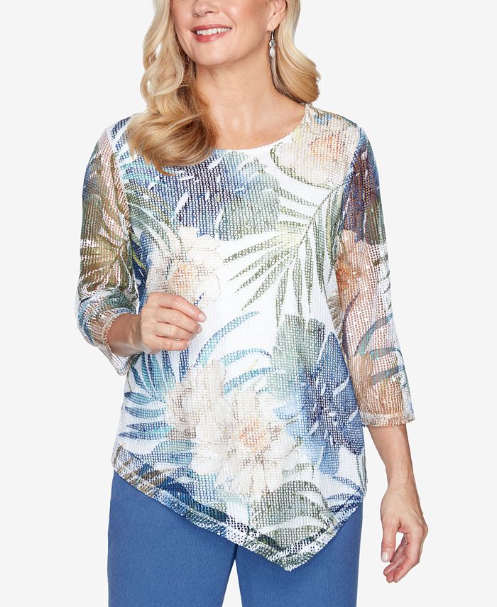 Alfred Dunner Petite Palo Alto Printed Mesh Top - Macy's