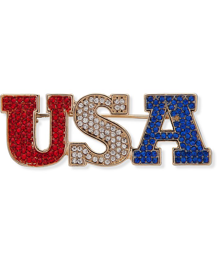 Anne Klein Gold-Tone Pavé Red, White & Blue USA Pin, Created for Macy's ...