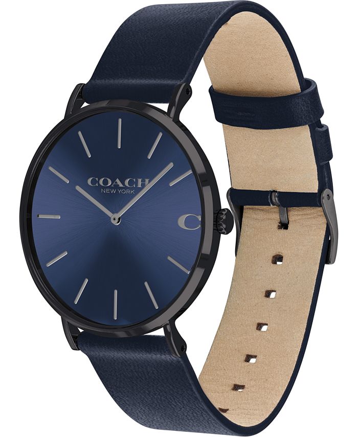 COACH Men's Navy Leather Strap Watch 41mm - Macy's
