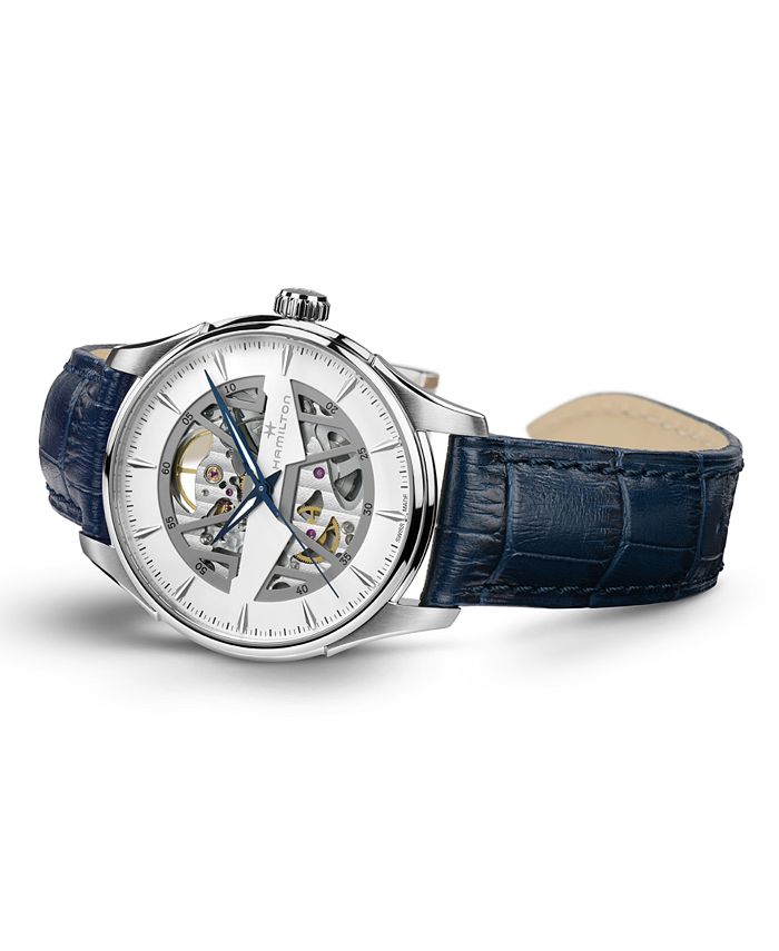 Hamilton Men's Swiss Automatic Jazzmaster Blue Leather Strap Watch 42mm ...