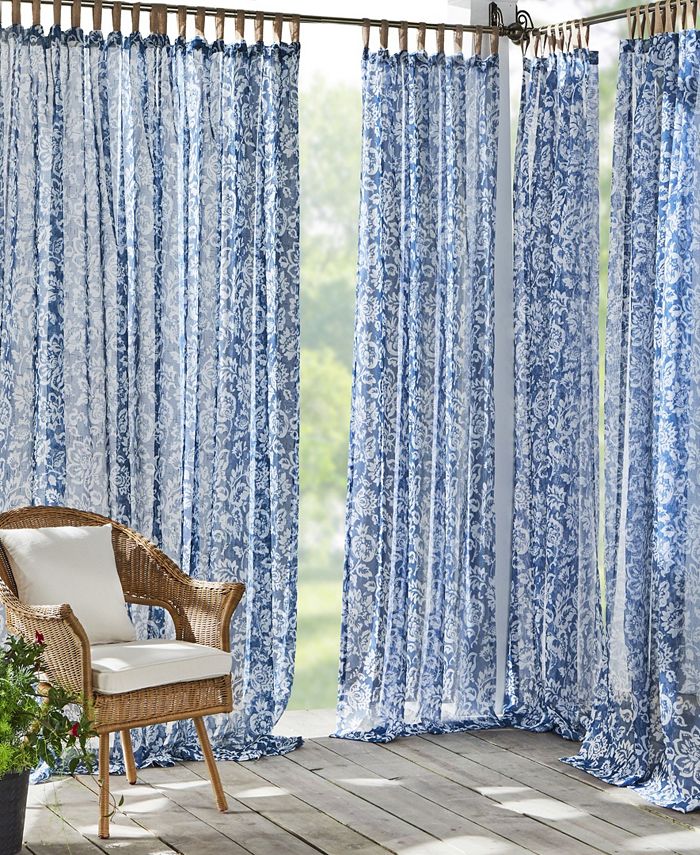 Elrene Verena Sheer Floral 52" x 84" Indoor/Outdoor Tab Top Curtain ...