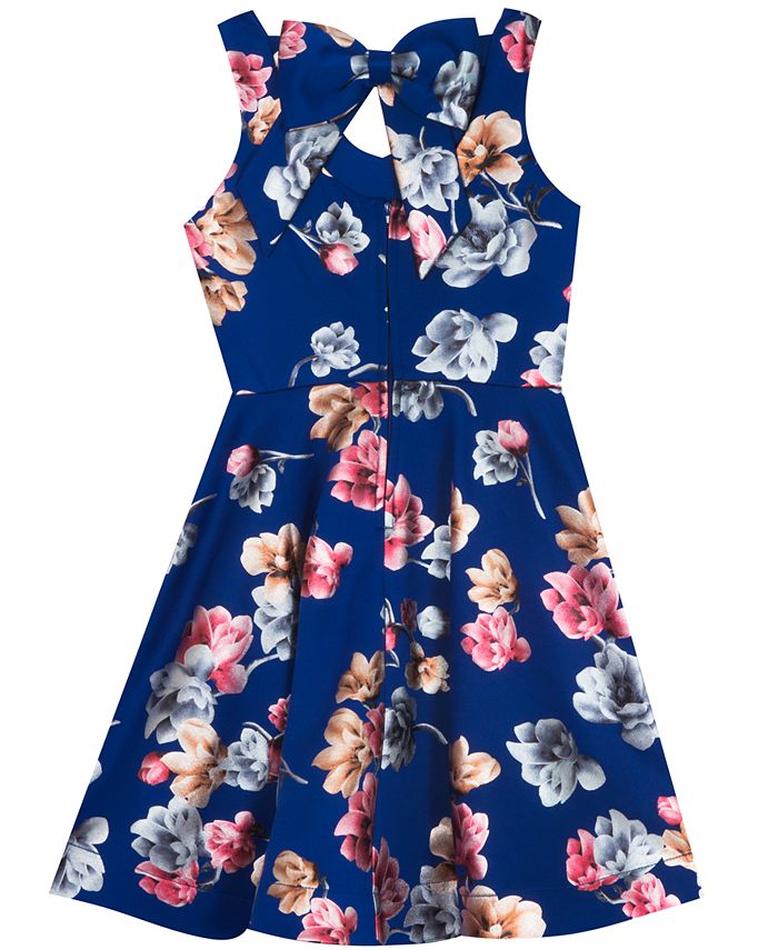 Rare Editions Big Girls Foil Floral-Print Scuba Dress - Macy's