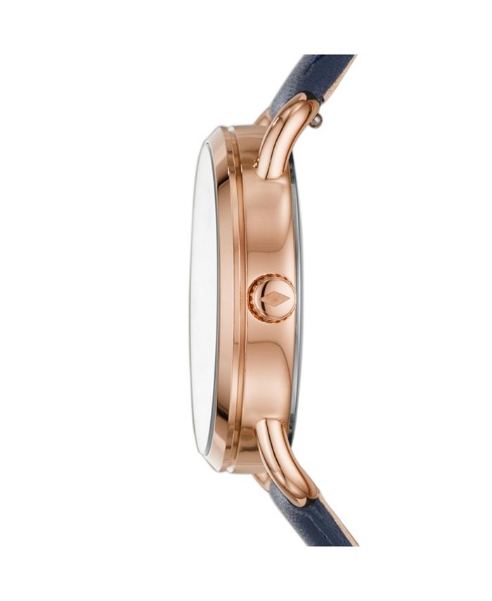 Fossil Women's Copeland Blue Leather Strap Watch 34mm - Macy's