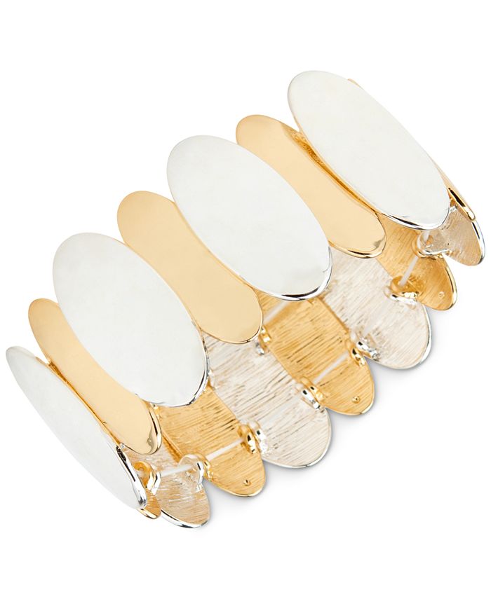 Style & Co Two-Tone Oval Disc Stretch Bracelet, Created for Macy's - Macy's
