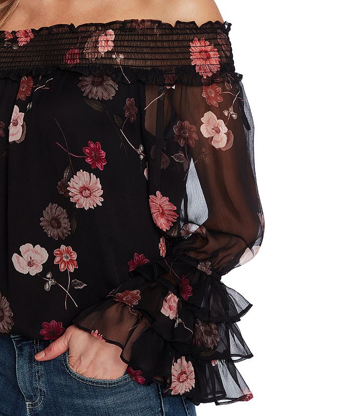 CeCe Women's Printed Off-The-Shoulder Ruffled-Sleeve Top - Macy's