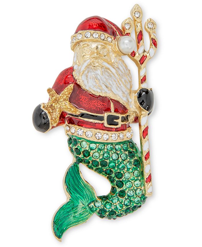 Charter Club Gold-Tone Pavé & Imitation Pearl Merman Santa Pin, Created ...