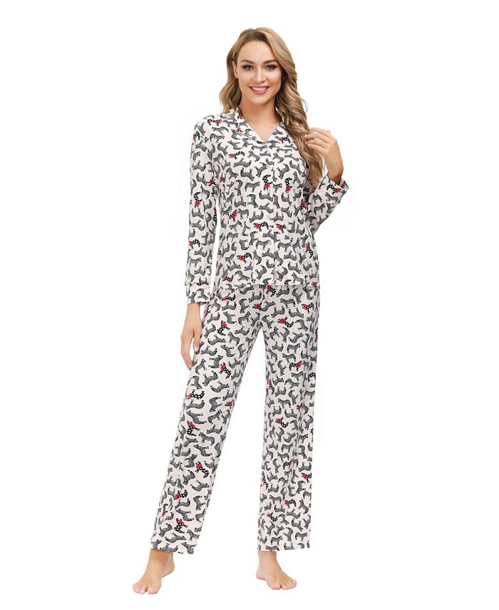 Beautyrest Echo Women's Ribbon Folded Notch 2 Piece Pajama Set - Macy's