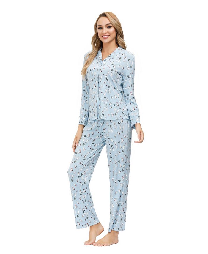Beautyrest Echo Women's Ribbon Folded Notch 2 Piece Pajama Set - Macy's