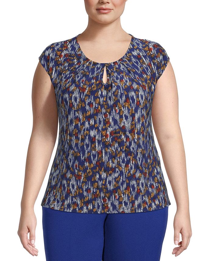 Kasper Plus Size Printed Keyhole-Neck Top - Macy's