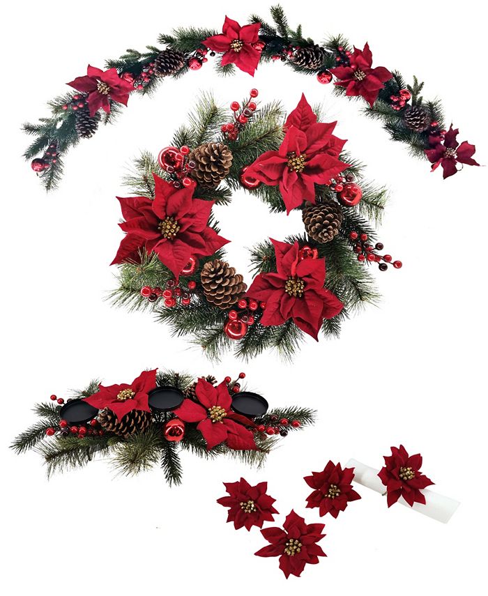 Martha Stewart Collection Martha Stewart Red Poinsettia Garland ...