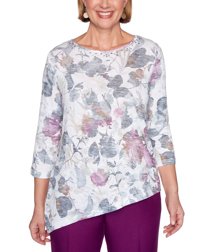 Alfred Dunner Petite Printed Asymmetrical Top - Macy's