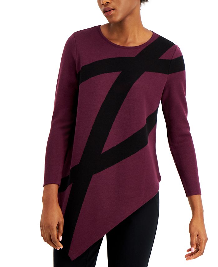 Alfani Petite Asymmetrical Printed Sweater - Macy's