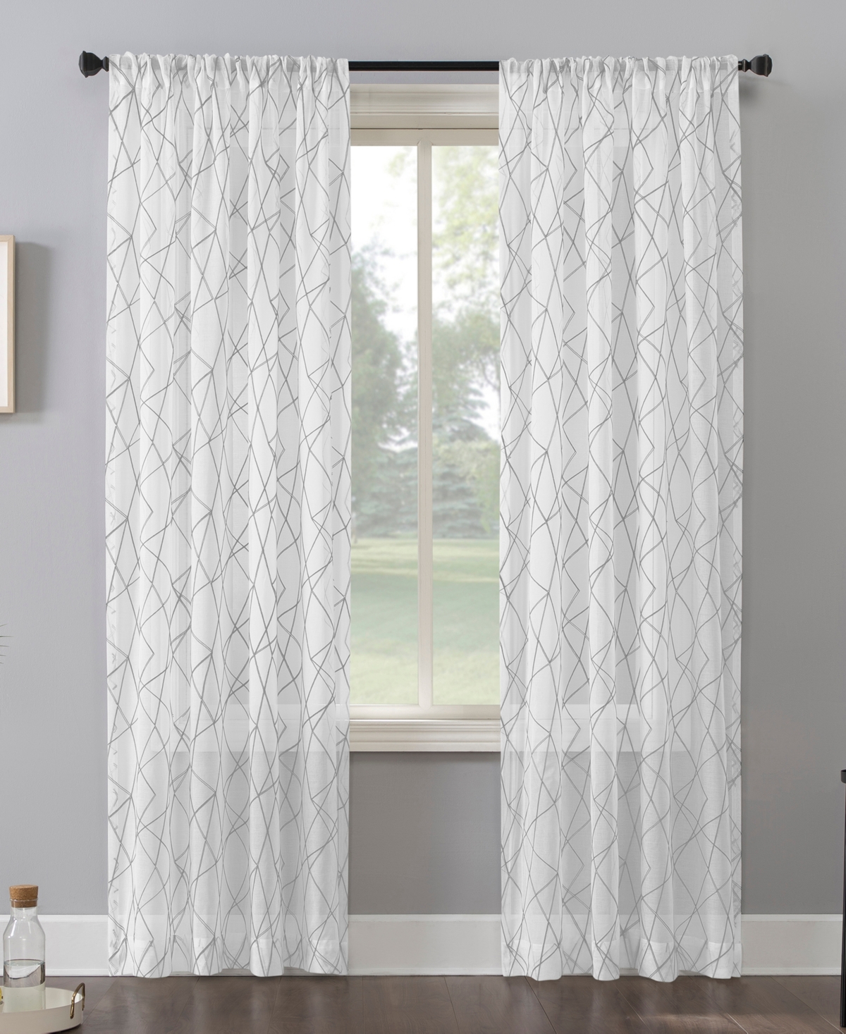 Click here for Abstract Geometric Embroidery Semi-Sheer Rod Pocke... prices
