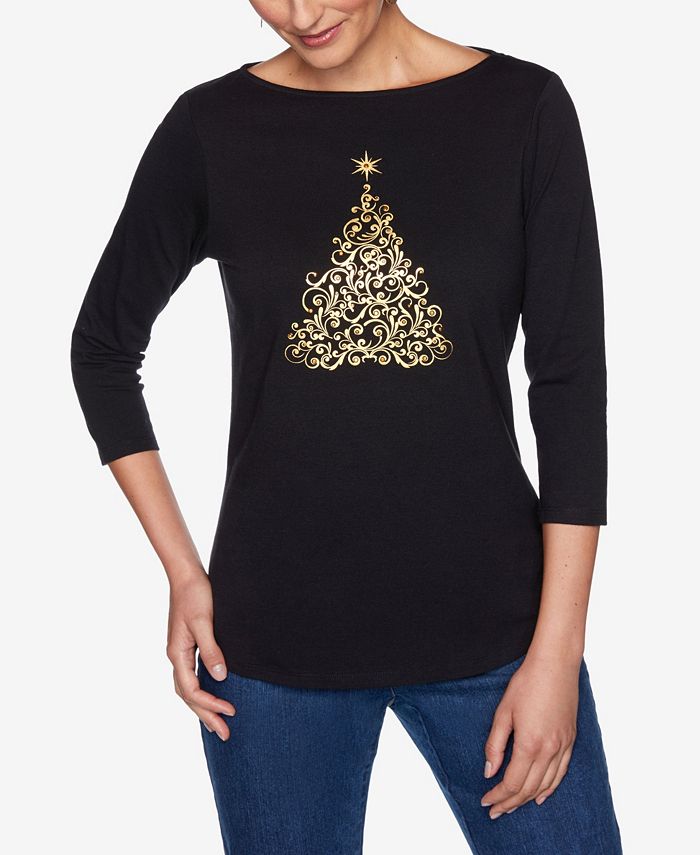 Ruby Rd. Women's Plus Size Sparkling Tree Printed Knit Top - Macy's
