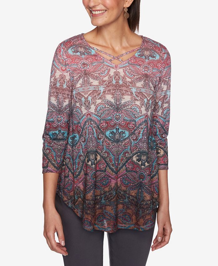 Ruby Rd. Plus Size Ombre Baroque Paisley Print Top & Reviews - Tops ...
