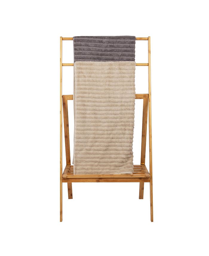 Mind Reader Freestanding Bamboo Drying Rack with Shelf, Folding Towel ...
