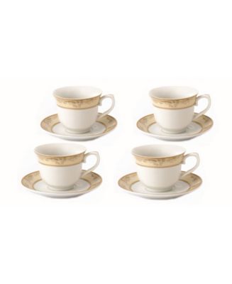 Lorren Home Trends Floral 8 Piece 8oz Tea or Coffee Cup and Saucer Set ...