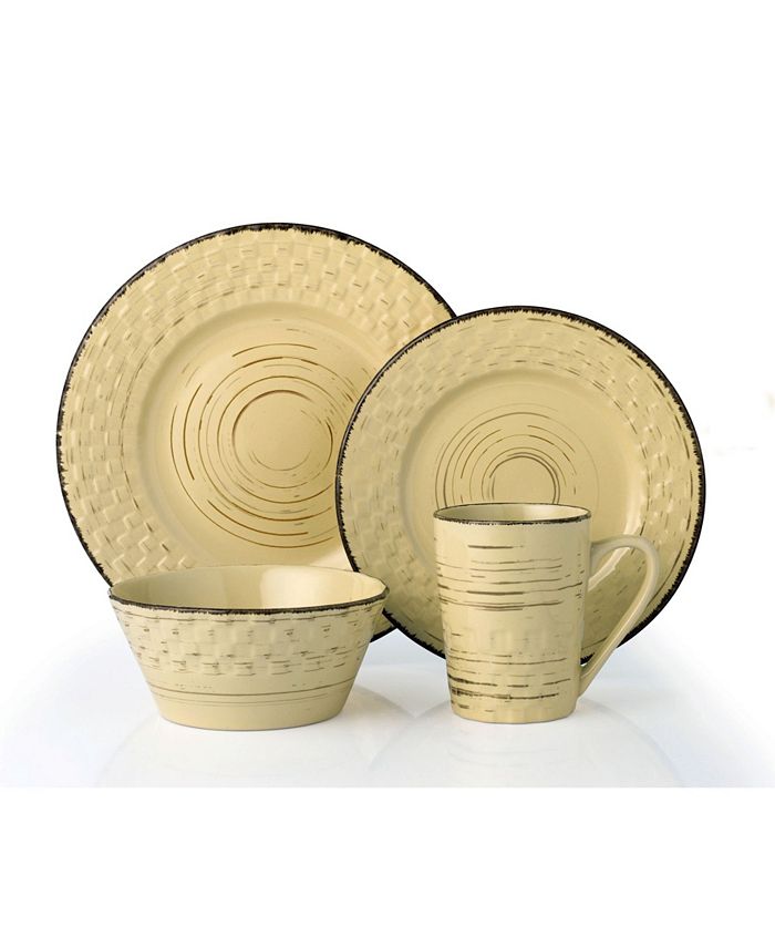 Lorren Home Trends 16 Piece Distressed Weave Dinnerware Set, Service ...