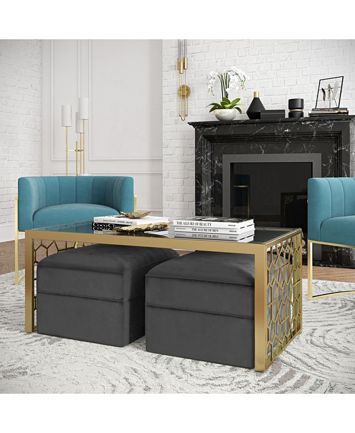 CosmoLiving Juliette Brass Coffee Table and Two Ottomans Set - Macy's
