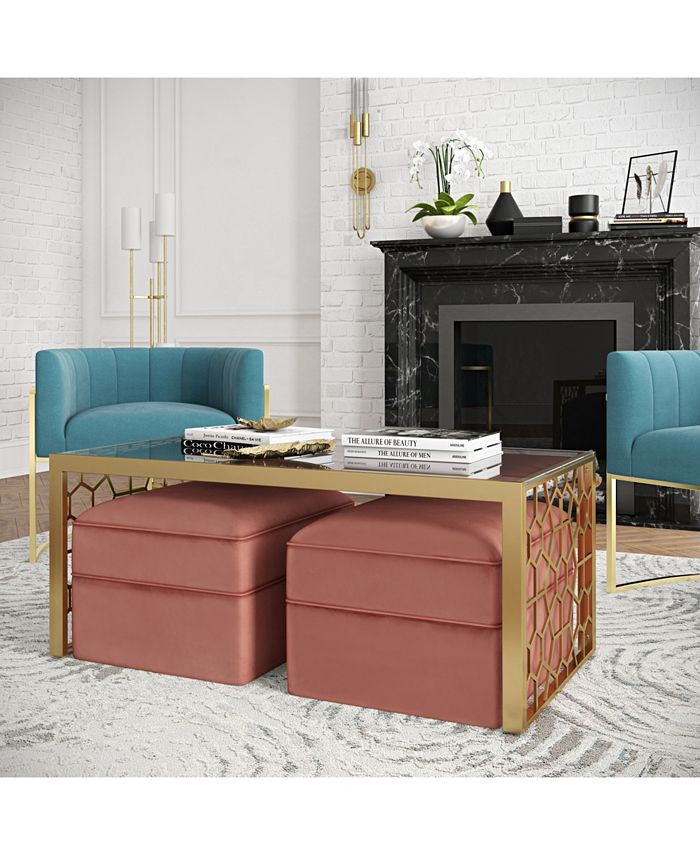 CosmoLiving Juliette Brass Coffee Table and Two Ottomans Set - Macy's
