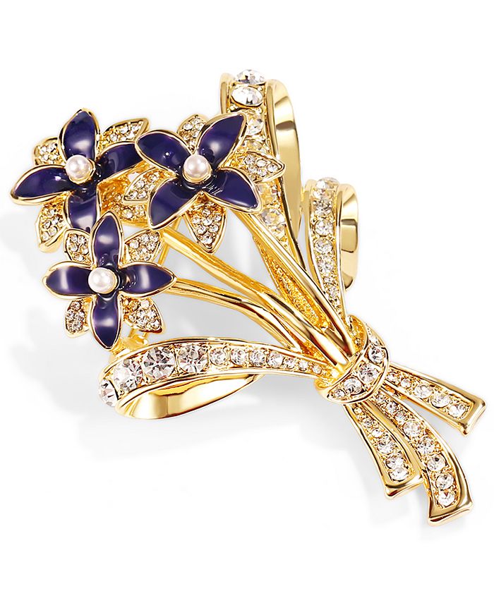 Charter Club Gold-Tone Navy Crystal Flower Bouquet Box Pin, Created for ...