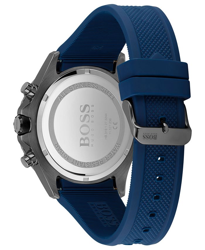Hugo Boss Men's Chronograph Globetrotter Blue Silicone Strap Watch 46mm ...