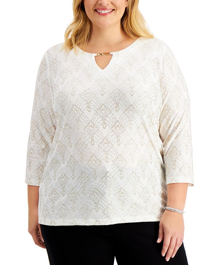 JM Collection Plus Size Beaded Jacquard Top, Created for Macy's - Macy's