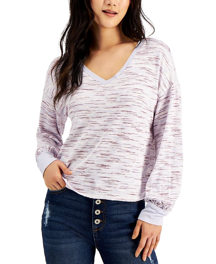 Self Esteem Juniors' V-Neck Cozy Long Balloon Sleeve Top - Macy's