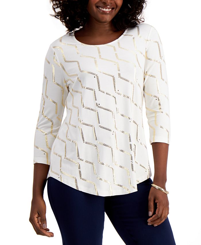 JM Collection Metallic-Chevron Top, Created for Macy's - Macy's