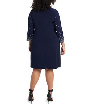 MSK Plus Size Faraj Embellished-Sleeve Sheath Dress & Reviews - Dresses ...