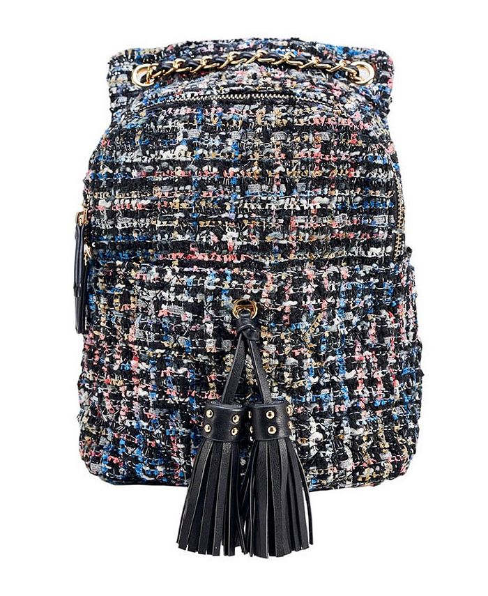 LIKE DREAMS Distorted Print Weave Backpack with Tassel Bellishments ...