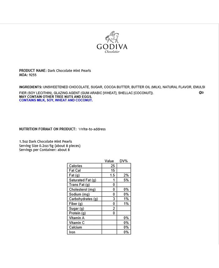 Godiva Dark Chocolate Mint Pearls, Set of 18 - Macy's
