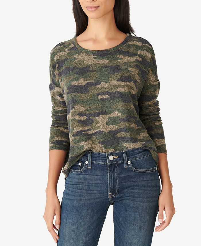 Lucky Brand Hacci-Knit Camo-Print Top & Reviews - Tops - Women - Macy's