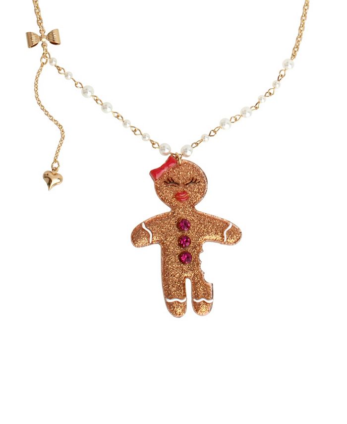 Betsey Johnson Gingerbread Woman Pendant Long Necklace, 28" + 3 ...