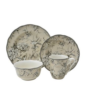 222 Fifth Adelaide Antique White 16 Piece Dinnerware Set, Service for 4 ...