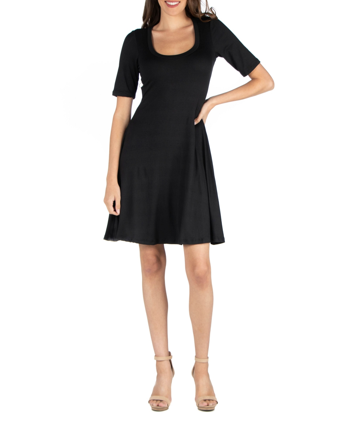 Click here for Womens A-Line Dress with Elbow Length Sleeves - Bl... prices