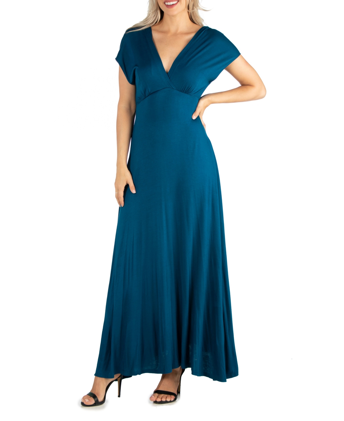 Click here for Womens Cap Sleeve V-Neck Maxi Dress - Teal prices