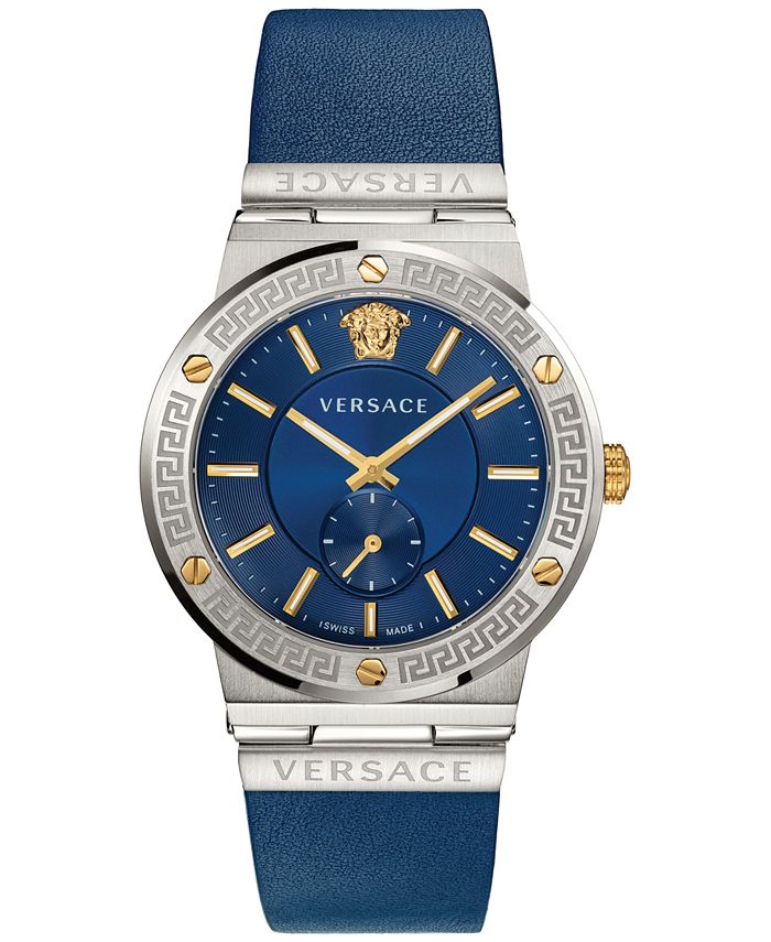 Versace Men's Swiss Blue Leather Strap Watch 41mm - Macy's