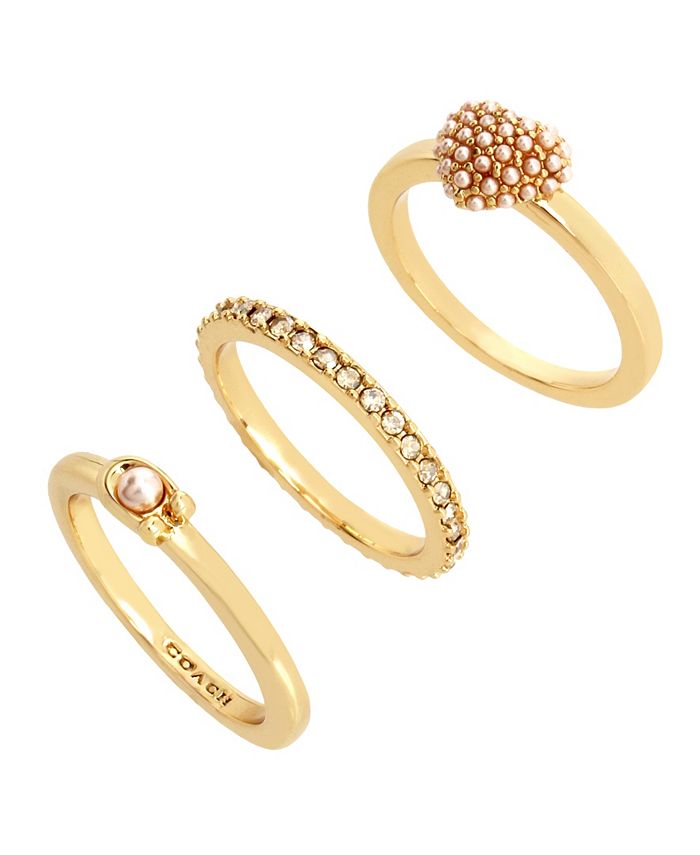COACH Imitation Pearl Puff Heart Ring Set - Macy's