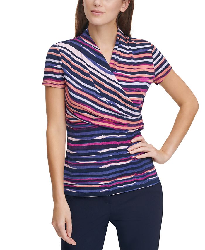 DKNY Striped Side-Gathered Top - Macy's