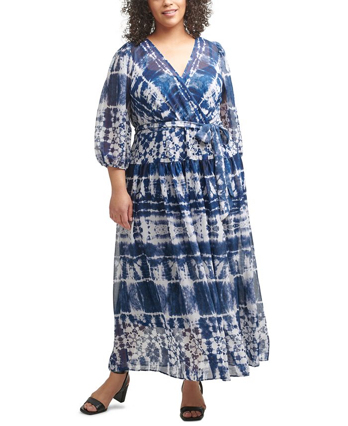 Calvin Klein Plus Size Printed Faux-Wrap Dress - Macy's