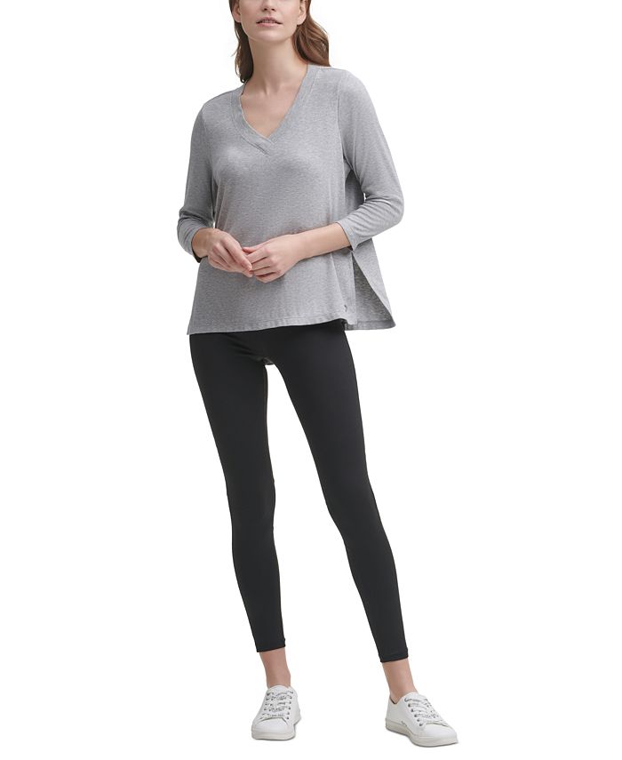 Calvin Klein V-Neck Vented-Hem Top - Macy's