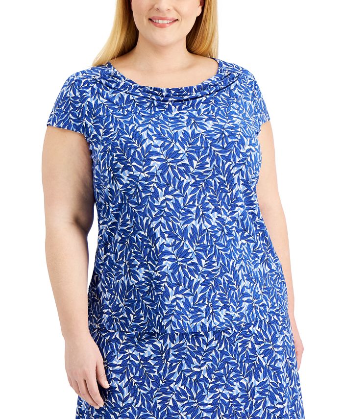 Kasper Plus Size Printed Cowl Neck Top Macys