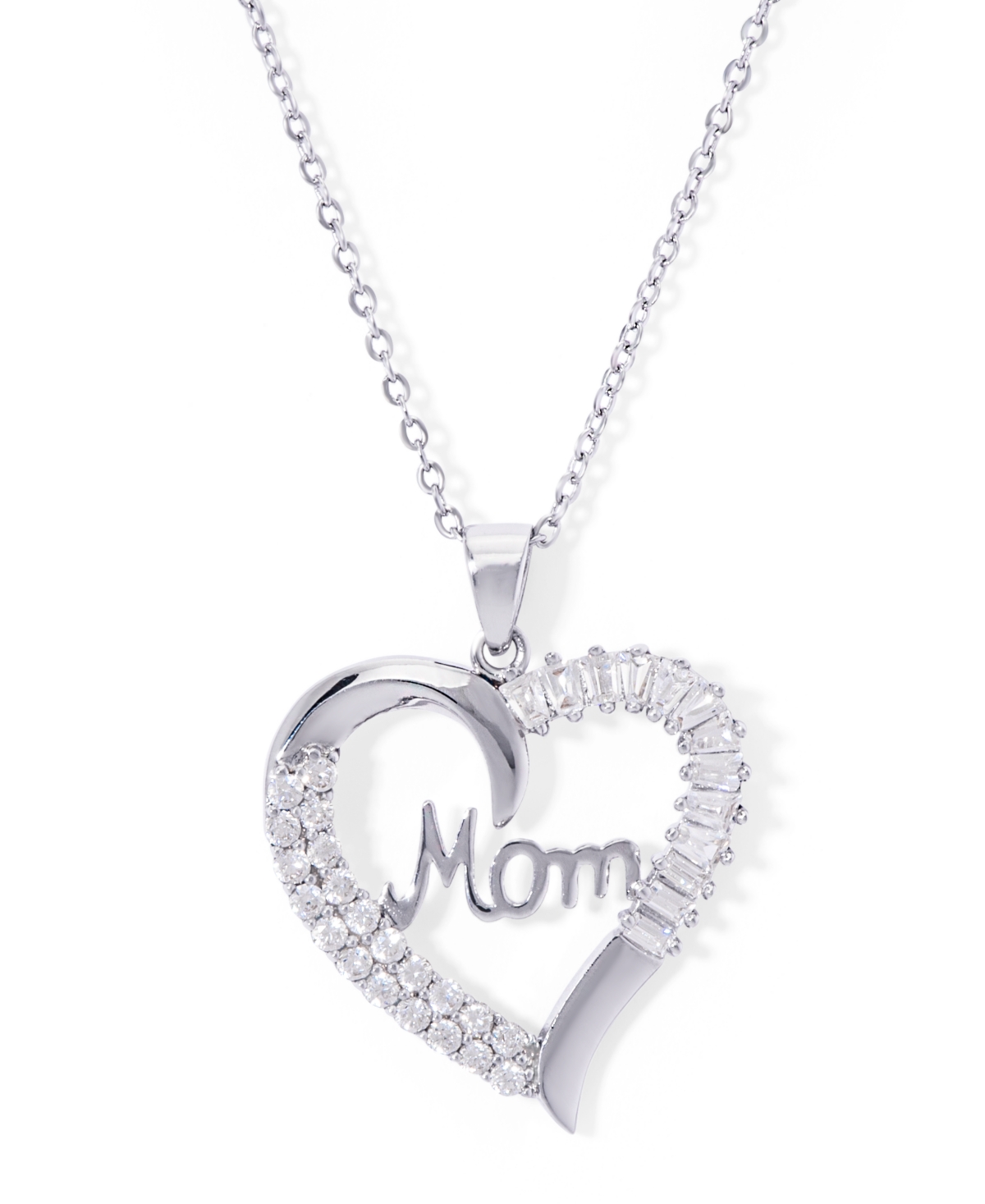 Click here for Cubic Zirconia Mom Heart Pendant 18 Necklace in Si... prices